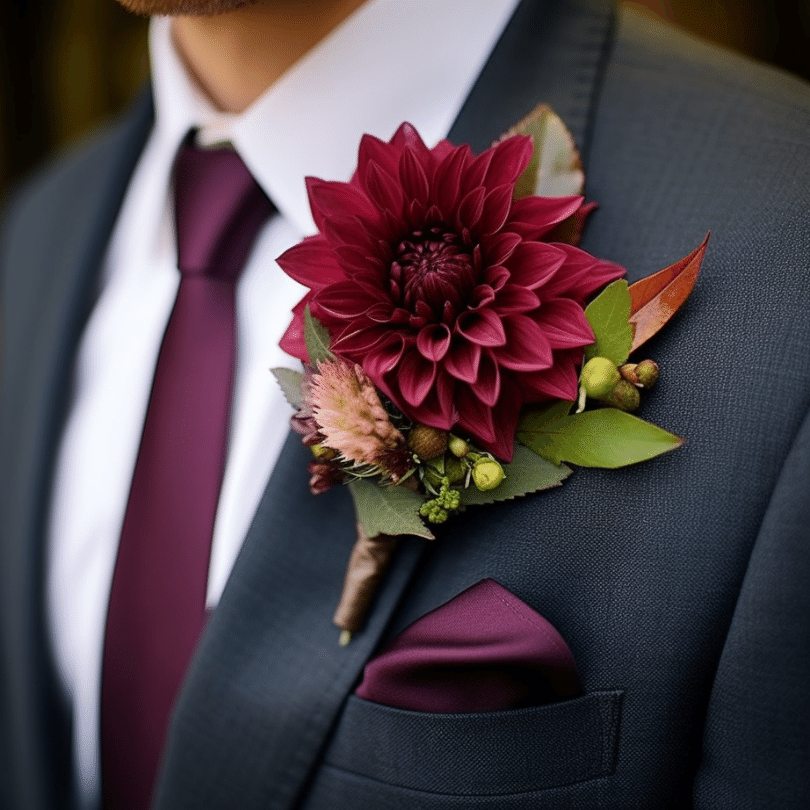 Buy Buttonhole Flowers- Burgundy Dahlia | Flower Club Studio